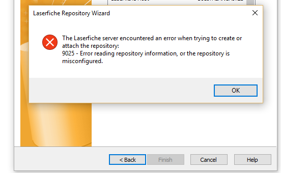 Error Creating New Repository Laserfiche Answers