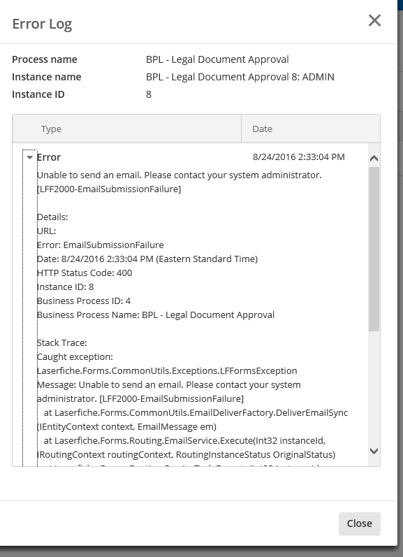 Tracking error on Forms - Laserfiche Answers Tracking error on Forms - Laserfiche Answers