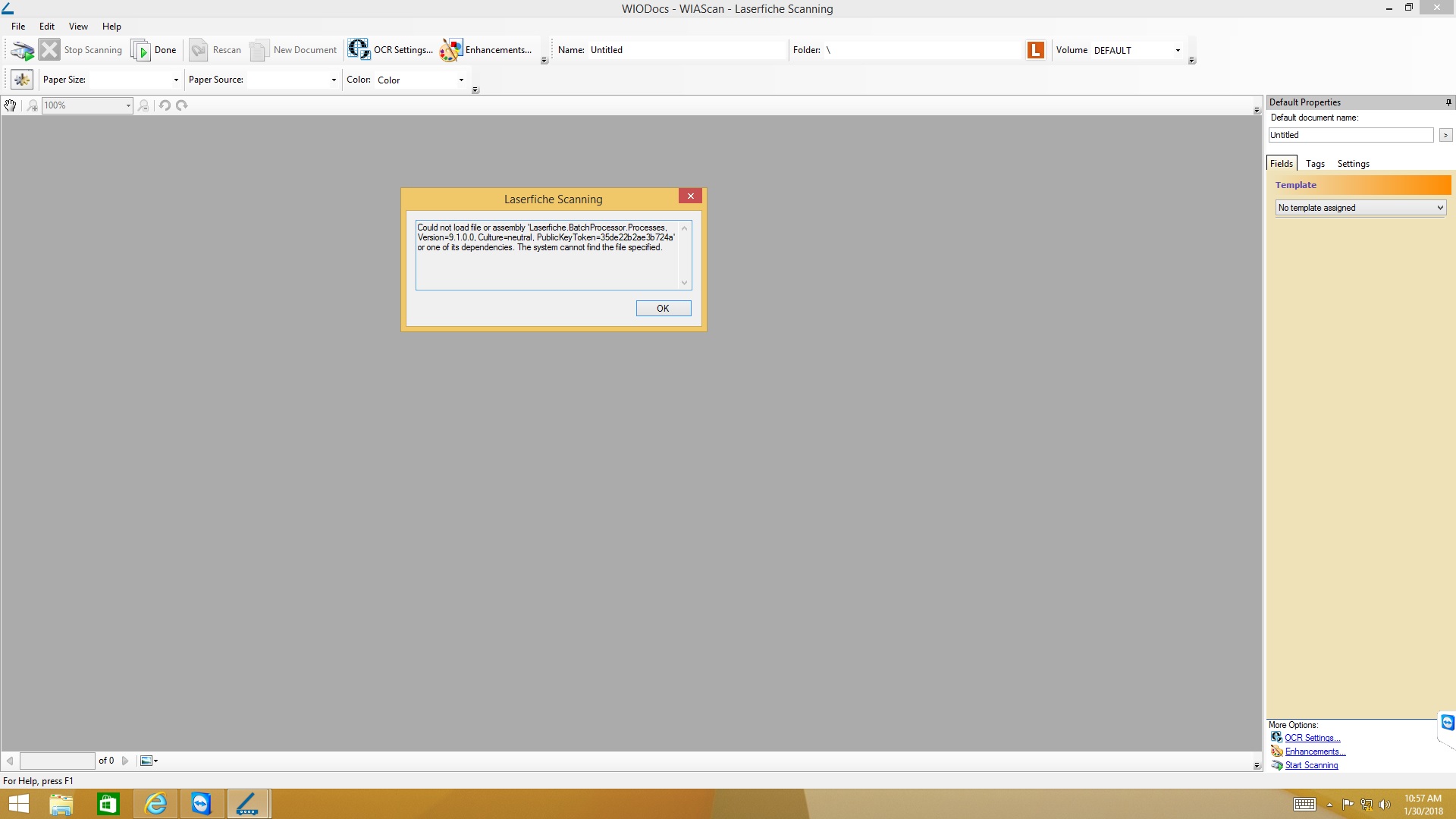 Laserfiche Web Scan Error Could Not Load File Or Assembly The System Cannot Find The File