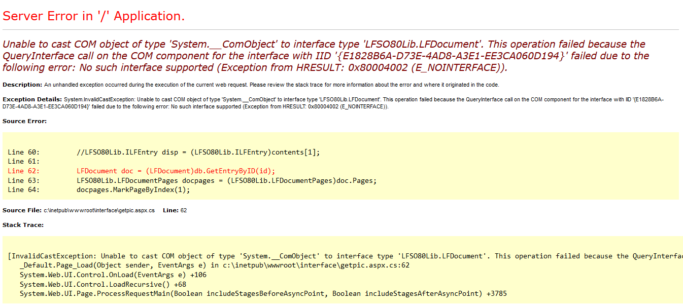 Unable To Cast Com Object Of Type Systemcomobject To Interface Type Lfso80liblfdocument