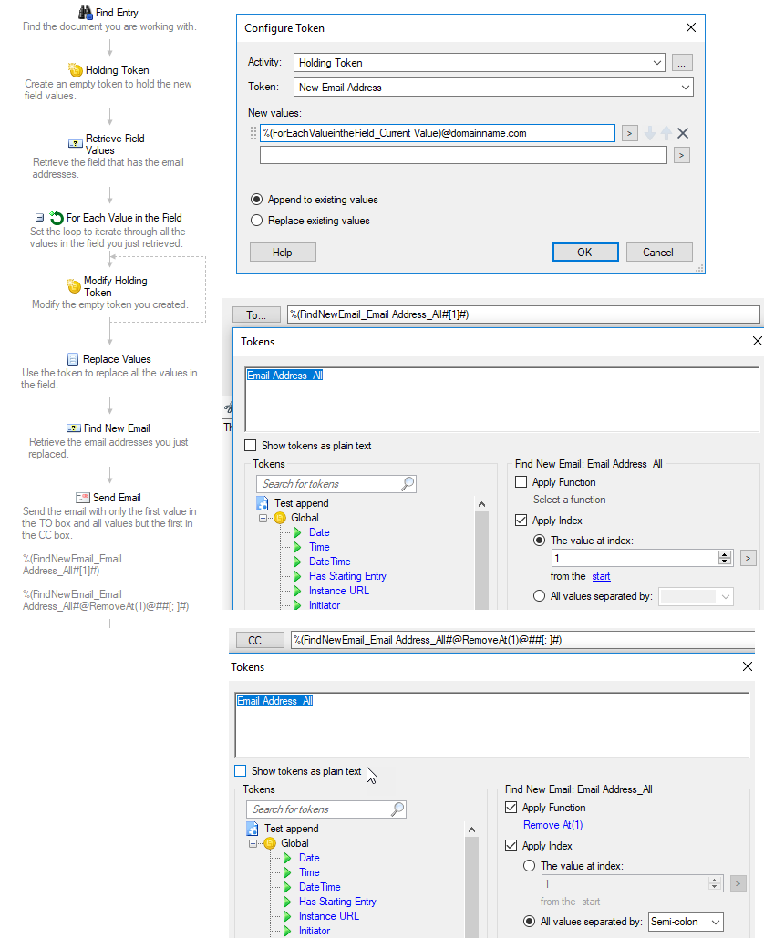 Append String To Make Email Address To The Each Values Of Multivalue Field