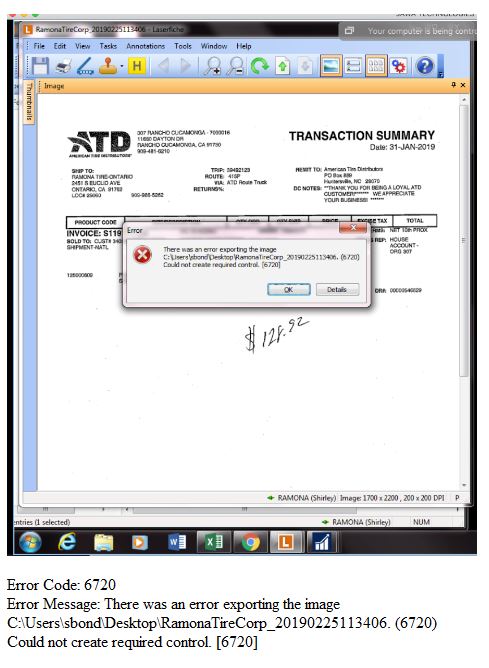 Error Code 6720 Error Message There Was An Error Exporting The Image Laserfiche Answers