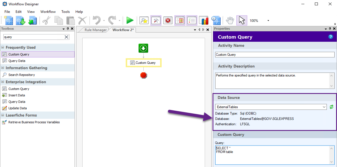 Workflow Custom Query Update Will Not Accept Table Name Laserfiche Answers