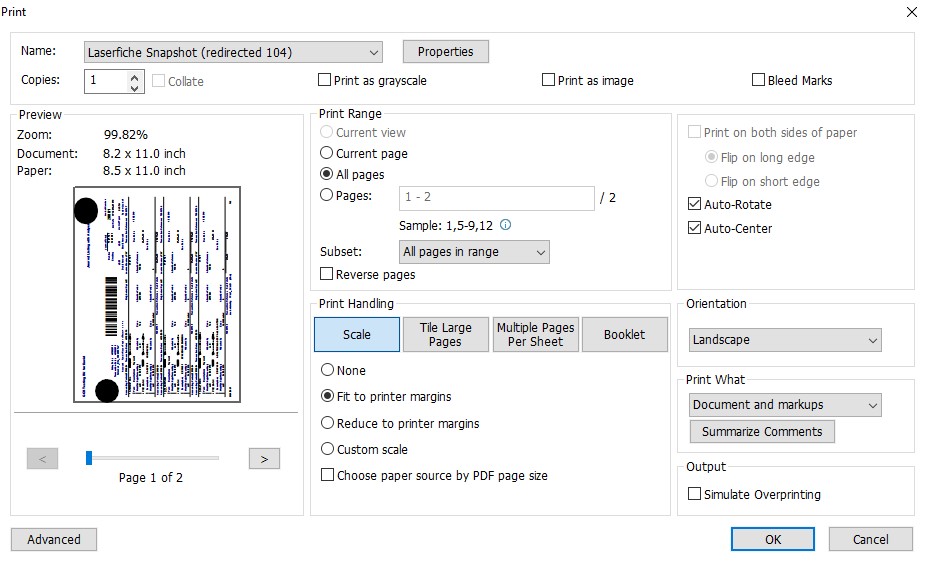 Snapshot prints sideways - Laserfiche Answers Snapshot prints sideways - Laserfiche Answers