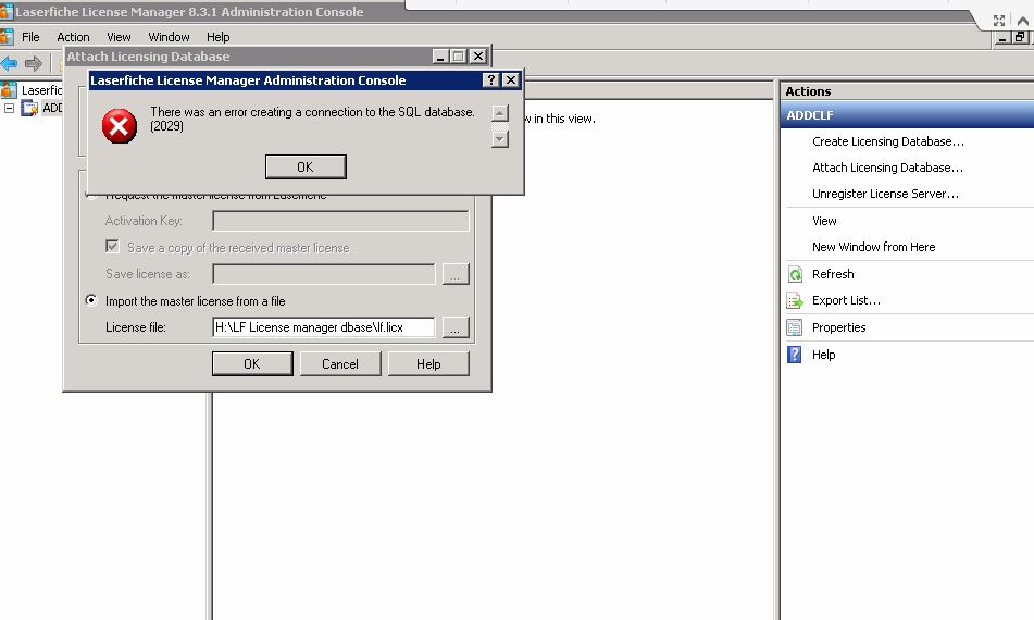 There Was An Error Creating A Connection To The Sql Database 2029 Laserfiche Answers 1402