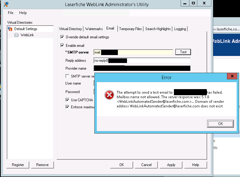 Weblink eMail setup - Laserfiche Answers Weblink eMail setup - Laserfiche Answers