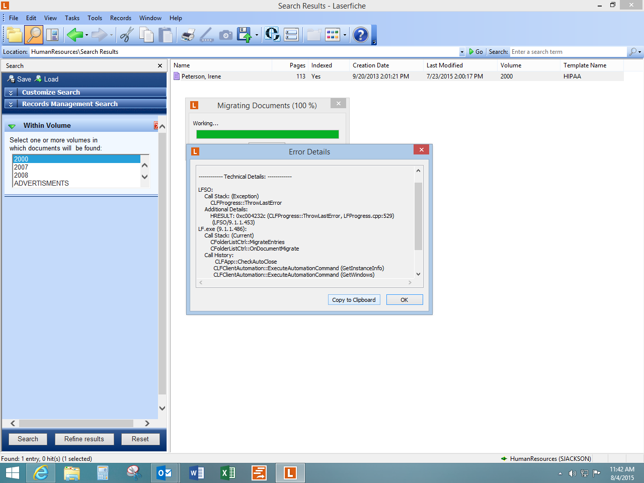 Errors When Migrating document to different volume - Laserfiche Answers Errors When Migrating document to different volume - Laserfiche Answers