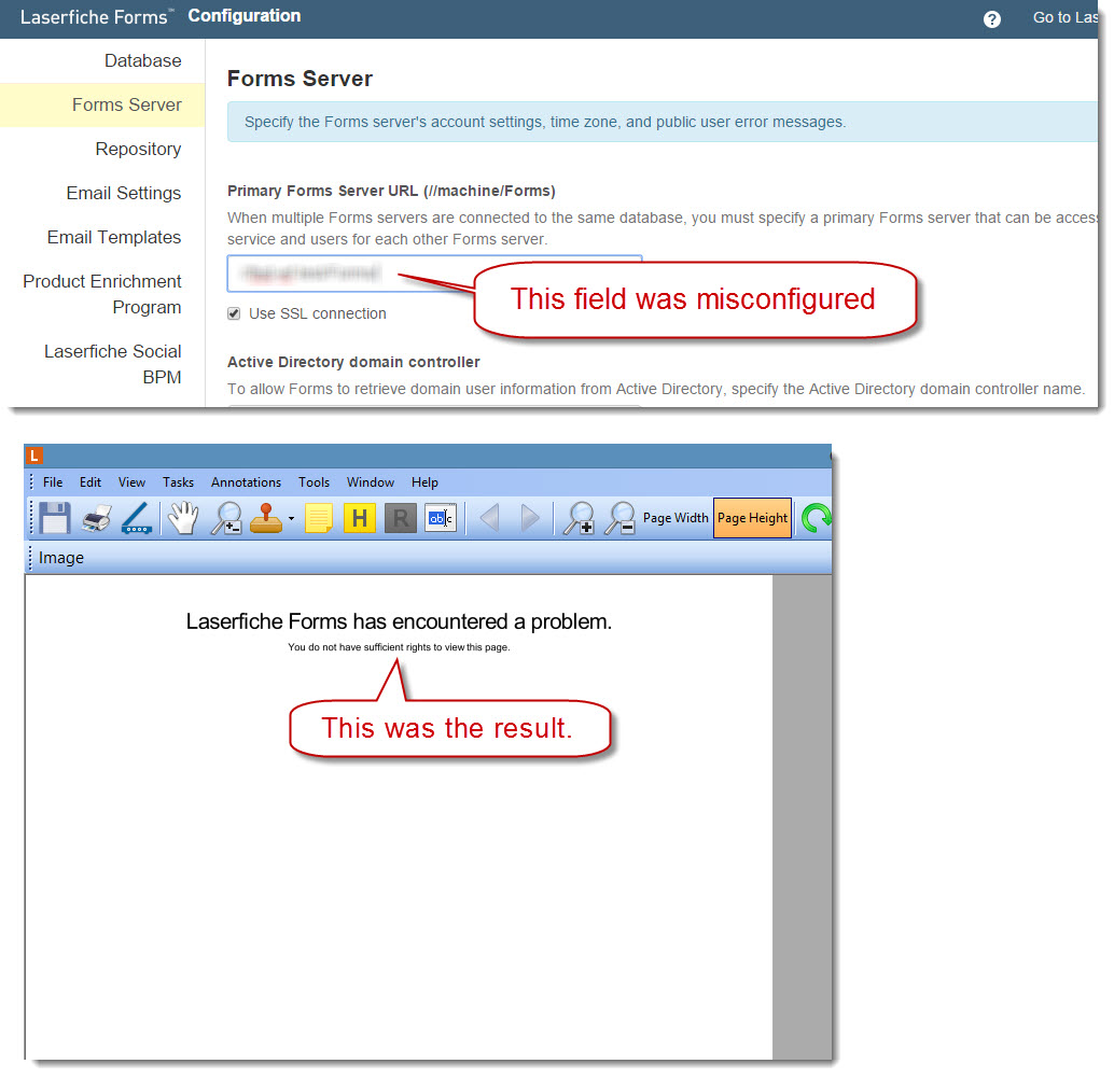 Forms Storing An Error Page Lf Forms Has Encountered A Problem Laserfiche Answers